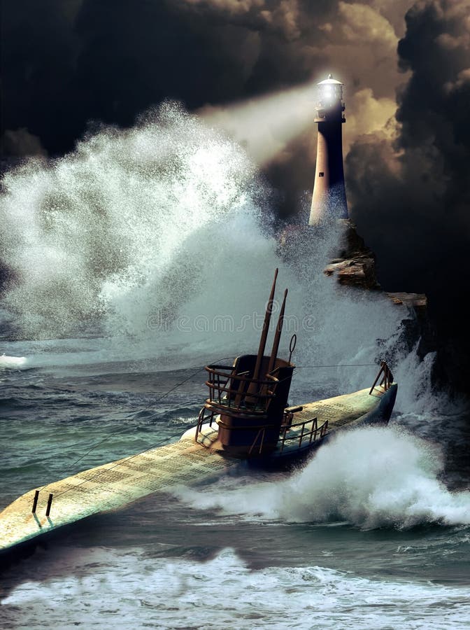Submarine under storm stock illustration. Illustration of attack - 36560850