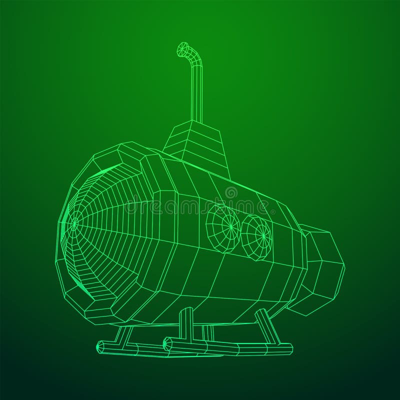 Submarine Underwater Boat Wireframe. Stock Vector - Illustration of ...