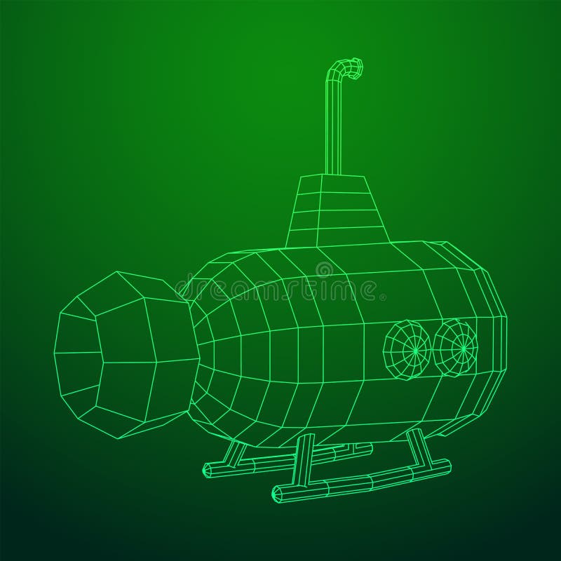 Submarine Underwater Boat Wireframe. Stock Vector - Illustration of ...
