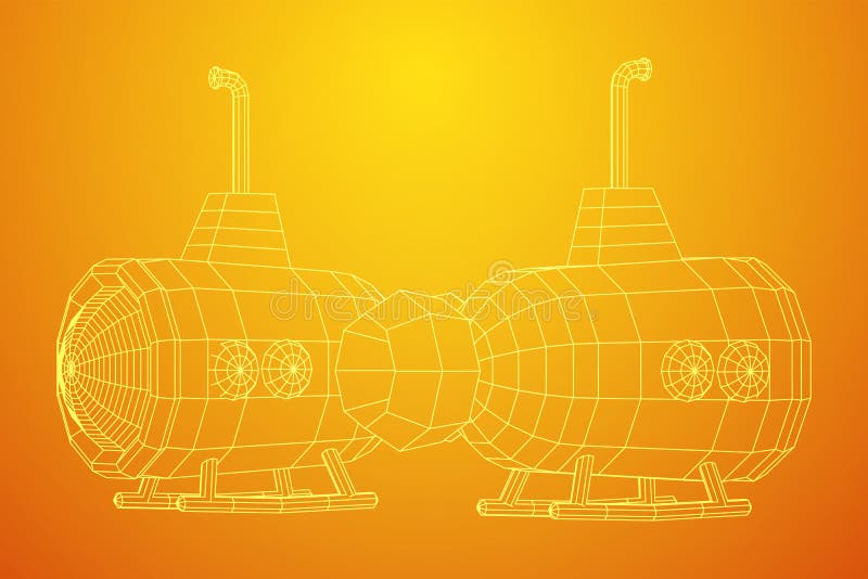 Submarine Underwater Boat Wireframe. Stock Vector - Illustration of ...
