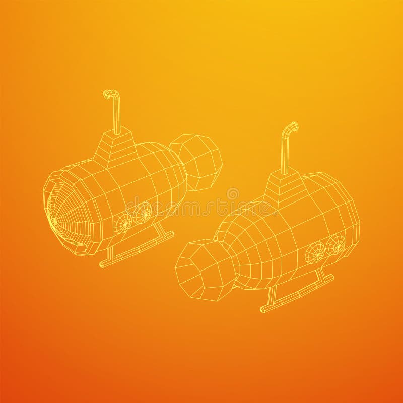 Submarine Underwater Boat Wireframe. Stock Vector - Illustration of ...