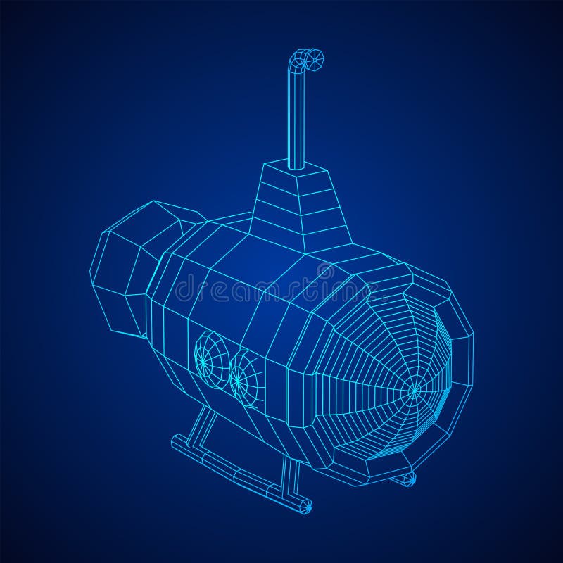 Submarine Underwater Boat Wireframe. Stock Vector - Illustration of ...