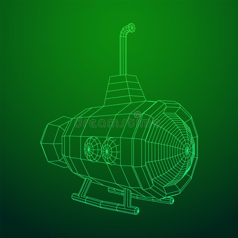 Submarine Underwater Boat Wireframe. Stock Vector - Illustration of ...