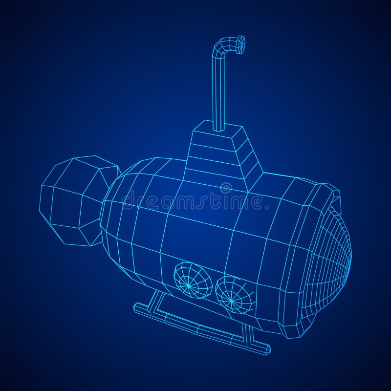 Submarine Underwater Boat Wireframe. Stock Vector - Illustration of ...