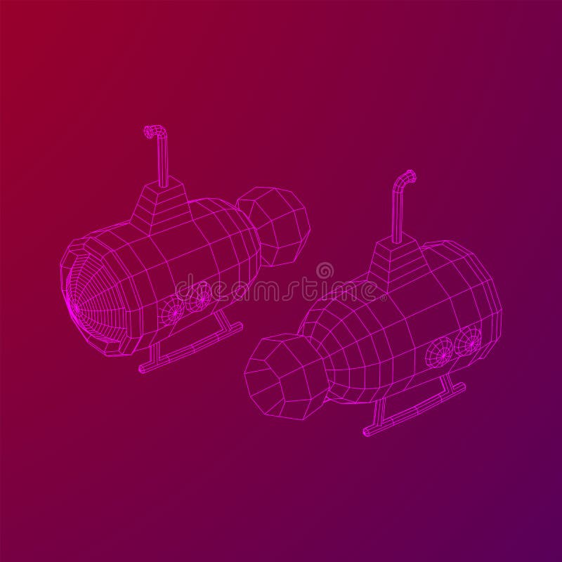 Submarine Underwater Boat Wireframe. Stock Vector - Illustration of ...
