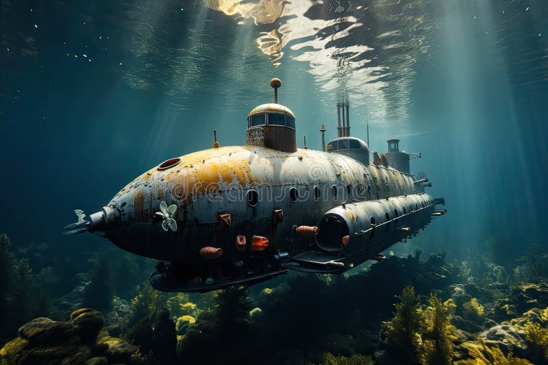 Old submarine underwater stock illustration. Illustration of diver ...