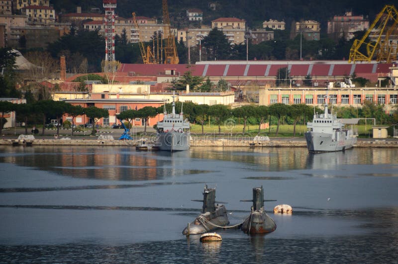 Submarines in the port. stock image. Image of action - 102120547