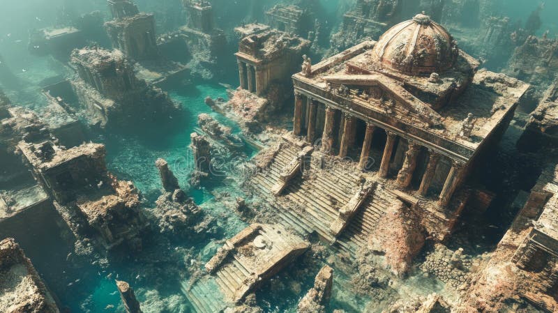 Submerged Ancient City Ruins Underwater Stock Illustration ...