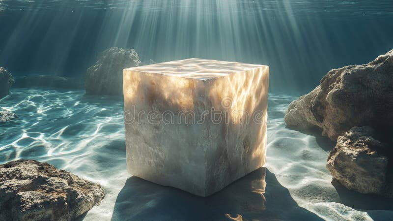 Submerged Beige Cube on Ocean Floor Stock Illustration - Illustration ...