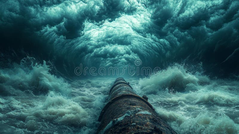 Submerged Broken Communication Cable Under Massive Storm Waves Stock ...