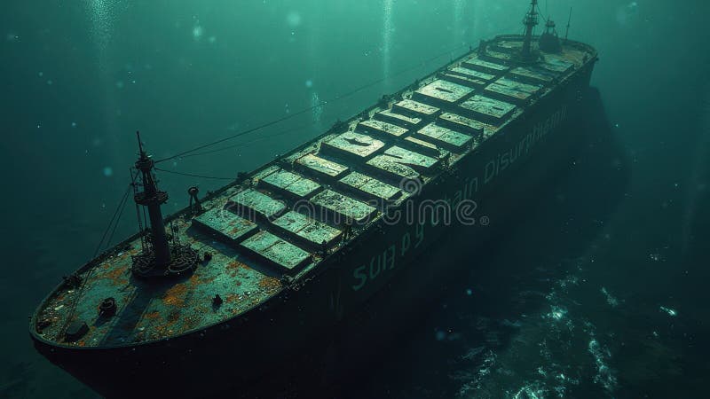 Submerged Cargo Shipwreck in Deep Ocean Waters Stock Photo - Image of ...