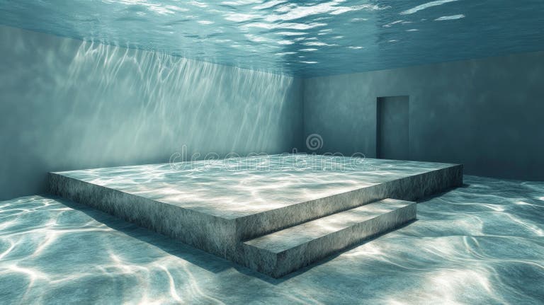 Submerged Concrete Platform in Underwater Room Stock Illustration ...