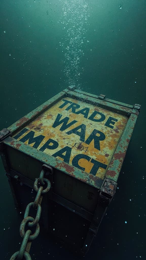 Submerged Container Highlighting Trade War Economic Impact Underwater ...