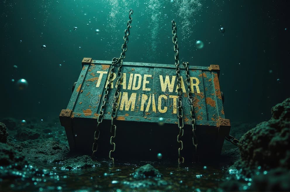 Submerged Container Symbolizing Trade War Impact Underwater Stock Image ...