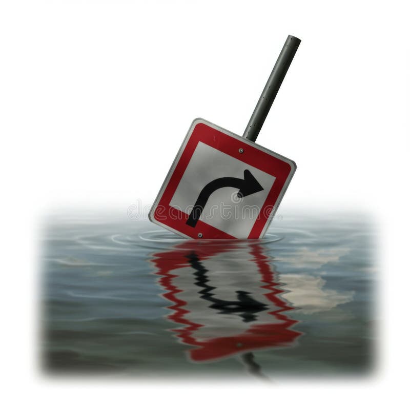 Submerged Curve Sign in Floodwater Stock Illustration - Illustration of ...