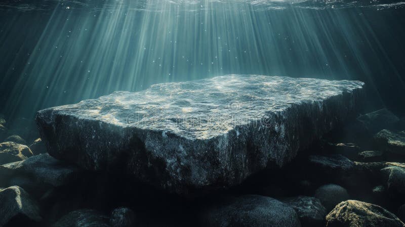 Submerged Dark Rock with Sunbeams Underwater Stock Illustration ...