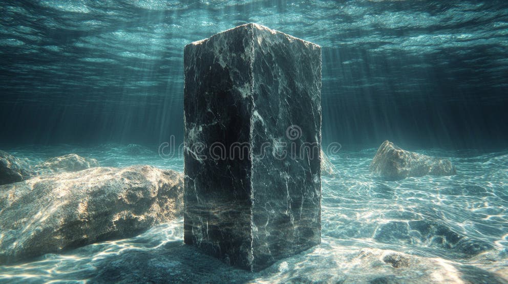 Submerged Dark Stone Block Underwater Stock Illustration - Illustration ...