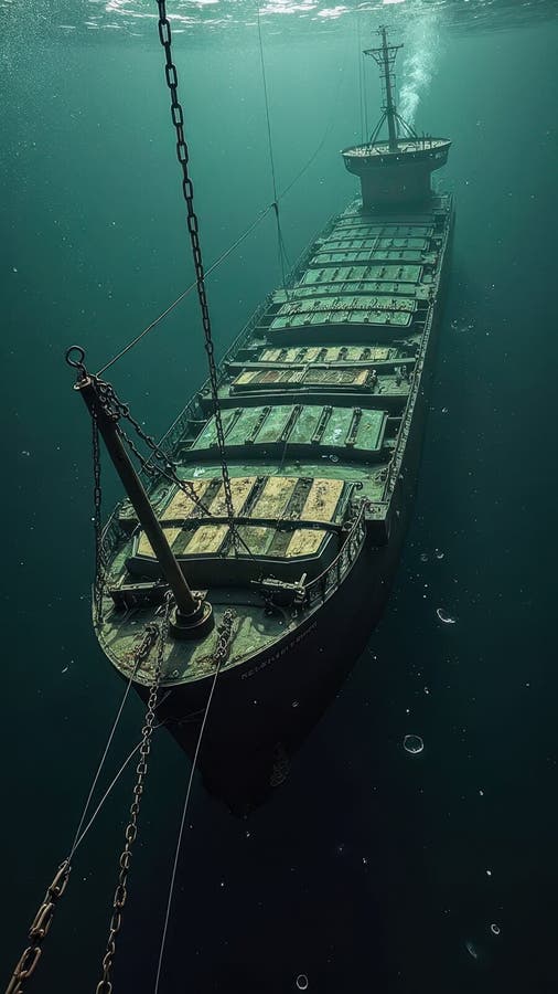 Submerged Freighter Underwater Exploration of Sunken Cargo Shipwreck ...