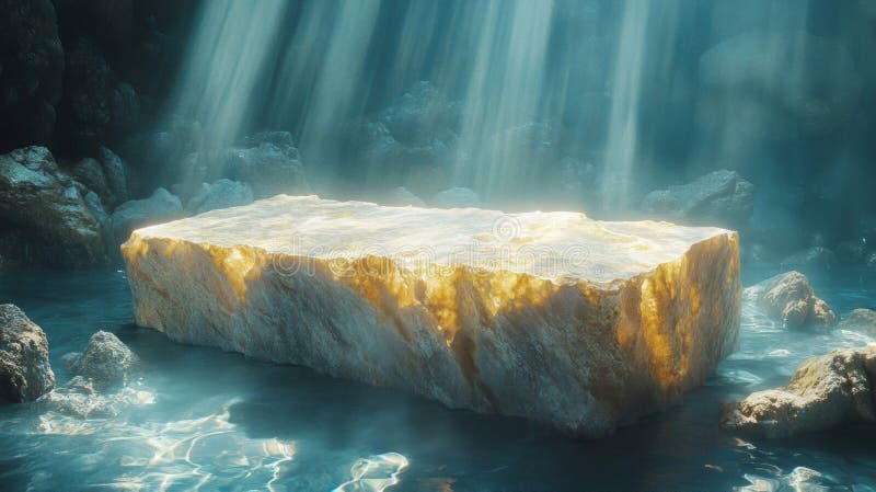 Submerged Golden Rock Illuminated by Underwater Sunlight Stock Illustration - Illustration of ...
