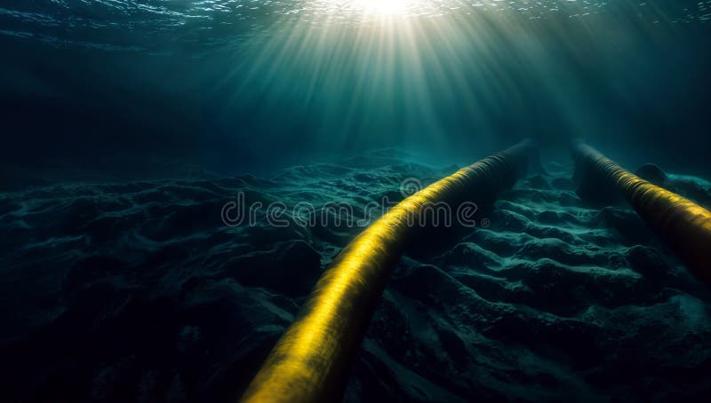 Underwater View of a Submarine Cable in the Ocean. 3d Render ...