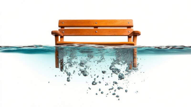 Submerged Park Bench Half Submerged in Water Bubbles Floating Around ...