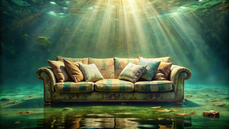 Submerged Serenity an Underwater Sofa Scene of Tranquility. Generative ...