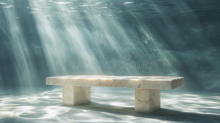 Submerged Stone Bench in Underwater Sunlight Stock Illustration ...