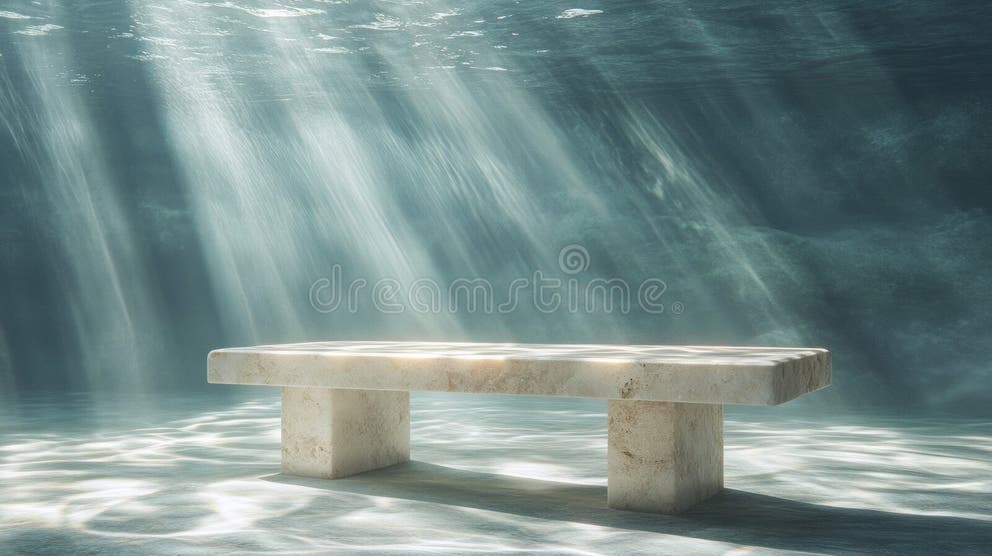 Submerged Stone Bench in Underwater Sunlight Stock Illustration ...