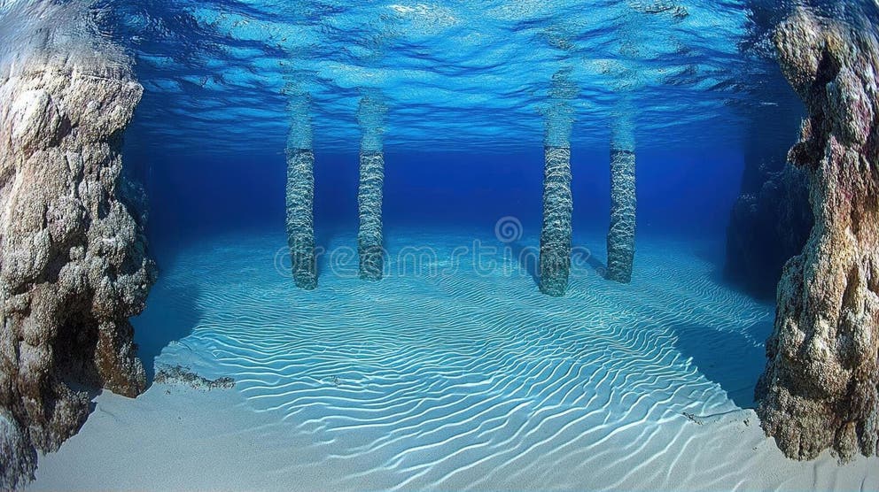 Submerged Stone Pillars in a Tranquil Underwater Scene Stock Photo ...