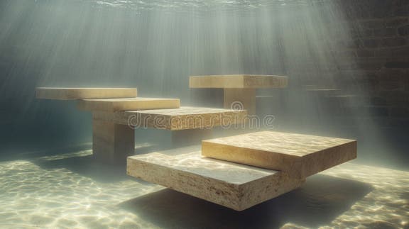 Submerged Stone Steps Under Water Stock Illustration - Illustration of ...