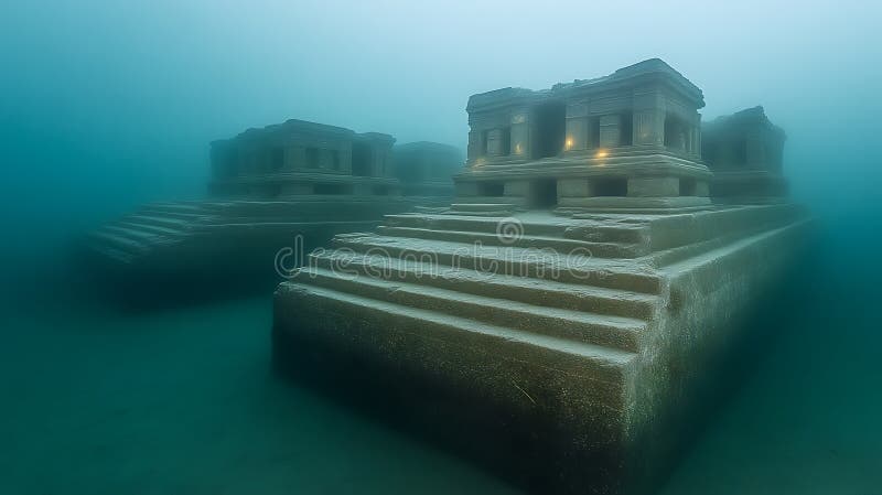Submerged Stone Structures Resemble Ancient Temples Stock Illustration ...