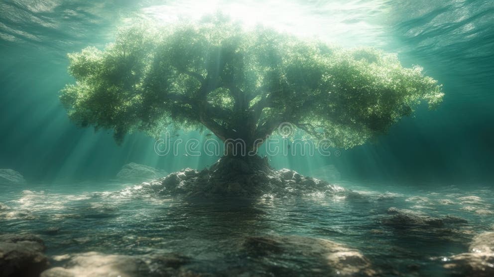 Submerged Tree in Sunlit Underwater Scene Stock Illustration ...