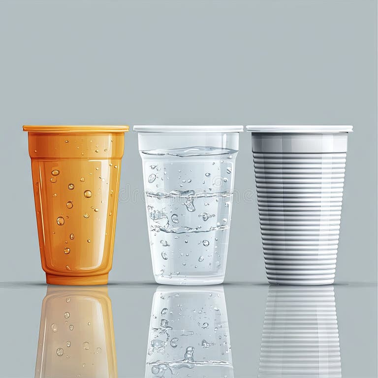 Submerged in Water are Three Silver Plastic Cups Stock Photo - Image of ...