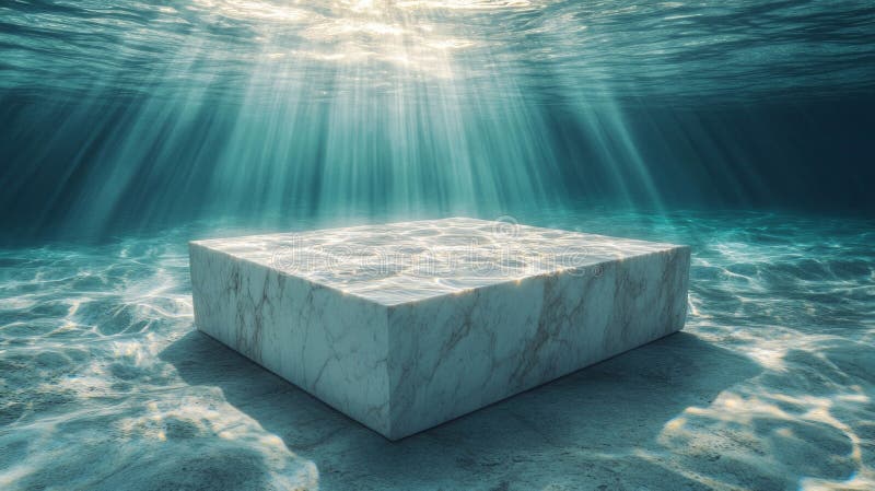 Submerged White Cube Under Sunlit Ocean Water Stock Illustration ...