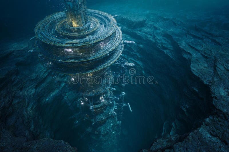 Monumental Deep Ocean Megastructure Blending Nature Stock Illustrations ...