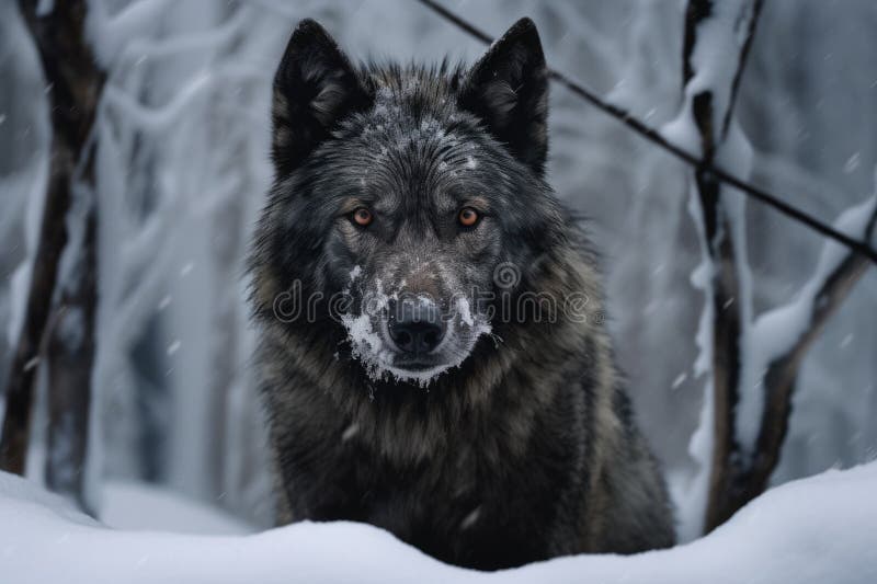 Submissive Posture of a Wolf Against a Snowy Backdrop Stock Photo ...