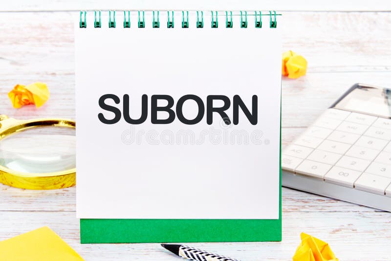 SUBORN Word Written on a Blank Sheet of a Desktop Notebook Stock Photo ...