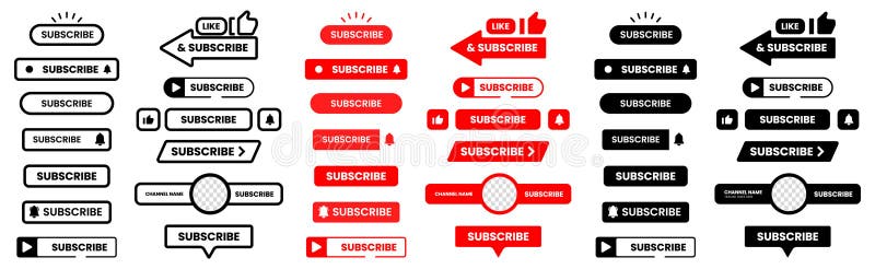 Subscribe App Button Collection for Social Media. Set of Red Subscribe ...