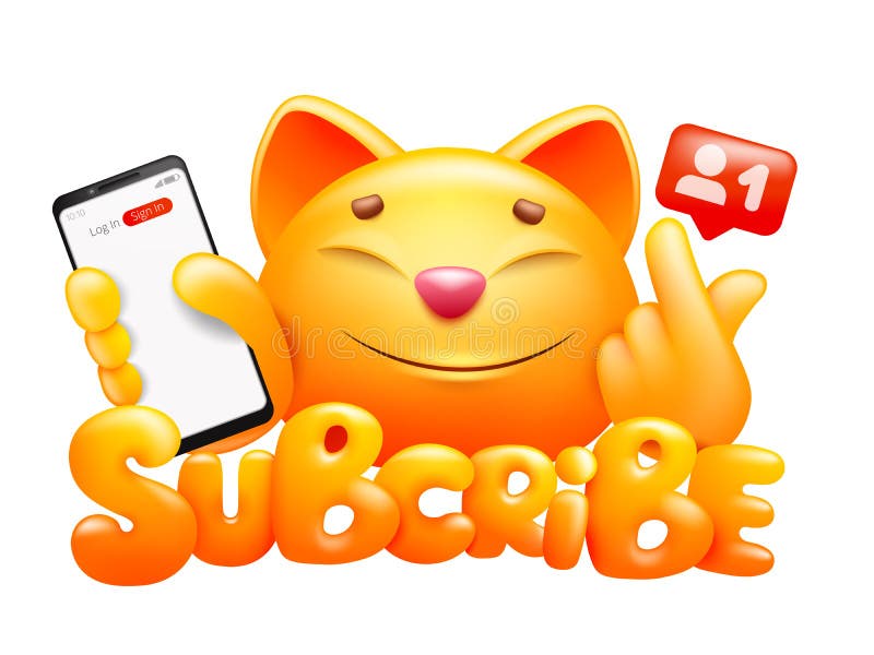 Subscribe Button with Funny Cartoon Yellow Cat Character with ...