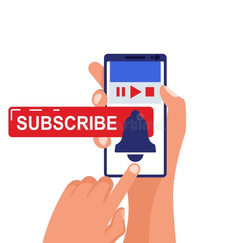 Subscribe Button. Man on the Phone Clicks the Subscribe Button Stock ...