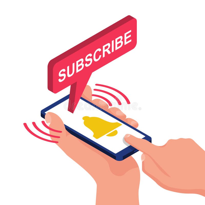 Subscribe Button. Man on the Phone Clicks the Subscribe Button. Content ...