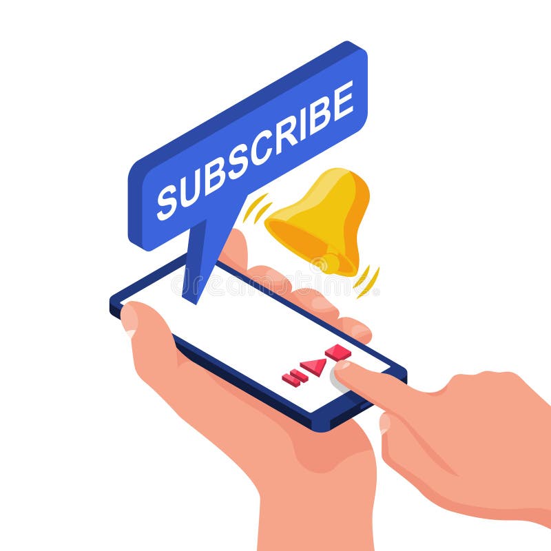 Subscribe Button. Man on the Phone Clicks the Subscribe Button. Vector ...