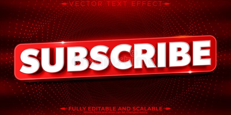 Subscribe Button Text Effect Editable Red Social Media Font Style Stock ...