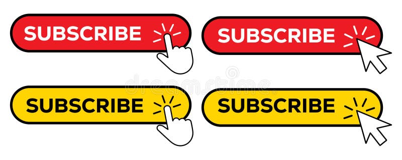 Set Subscribe Button Icons: Cursor, Bell, Like, Comment, Share Sign for ...