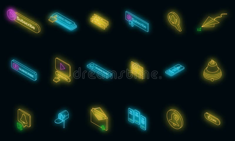 Subscribe Icons Set Vector Neon Stock Vector - Illustration of click ...