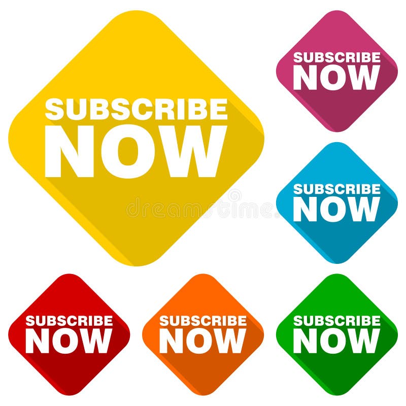 Subscribe Now Icons Set with Long Shadow Stock Vector - Illustration of ...