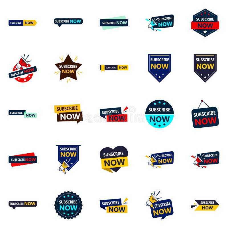 Subscribe Now 25 Vector Banners Pack for Maximum Impact Stock Vector ...
