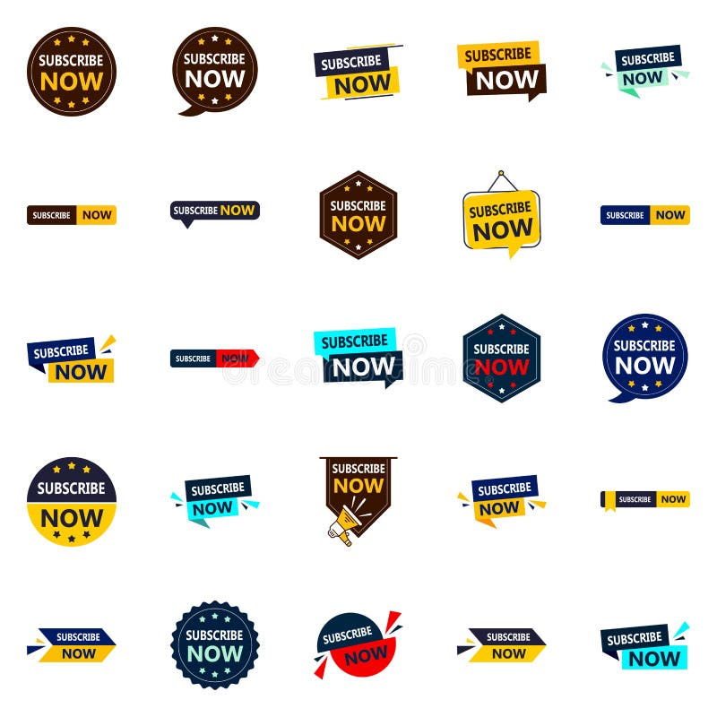 Subscribe Now 25 Vector Banners Pack for Maximum Impact Stock Vector ...