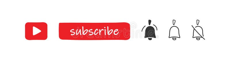 Subscribe Red Button with Bell Icon in Doodle Style. Flat Hand Drawing ...
