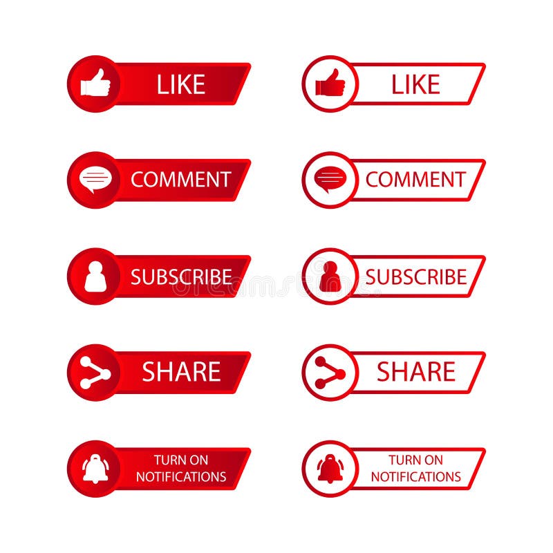 Subscriber Button Collection Vector Design. Red and White Color ...